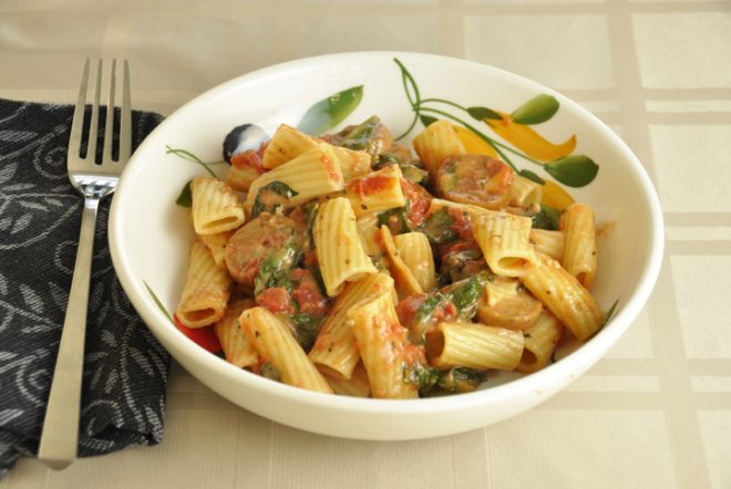 Tomato, Spinach & Sausage Pasta Toss