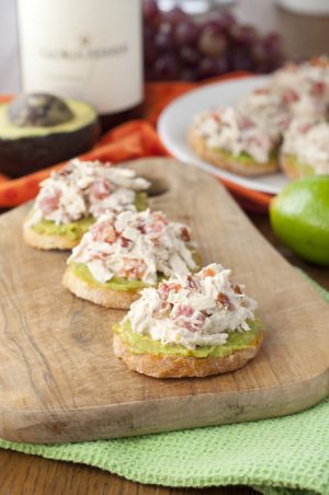 Avocado Chicken Salad Crostini | Wishes and Dishes