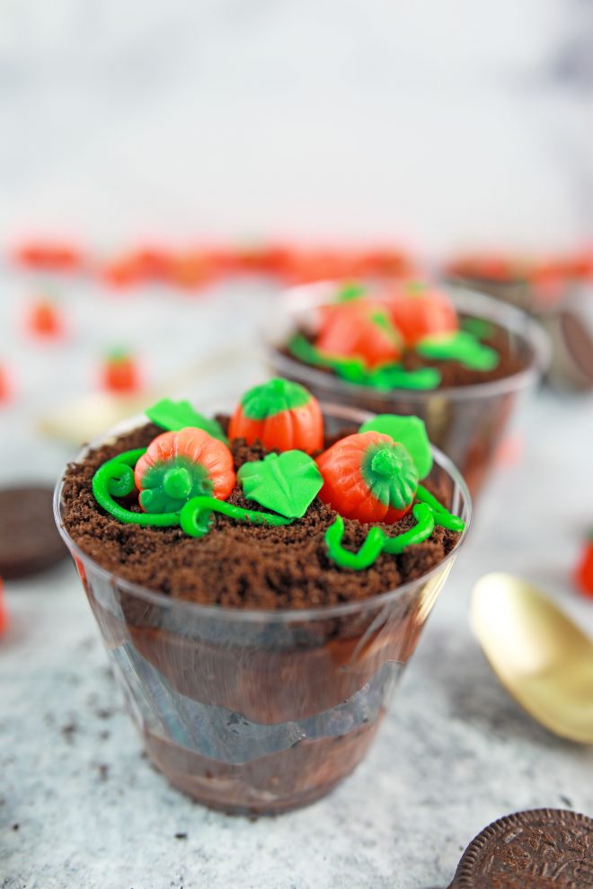Pumpkin Patch Dirt Cups | Wishes and Dishes
