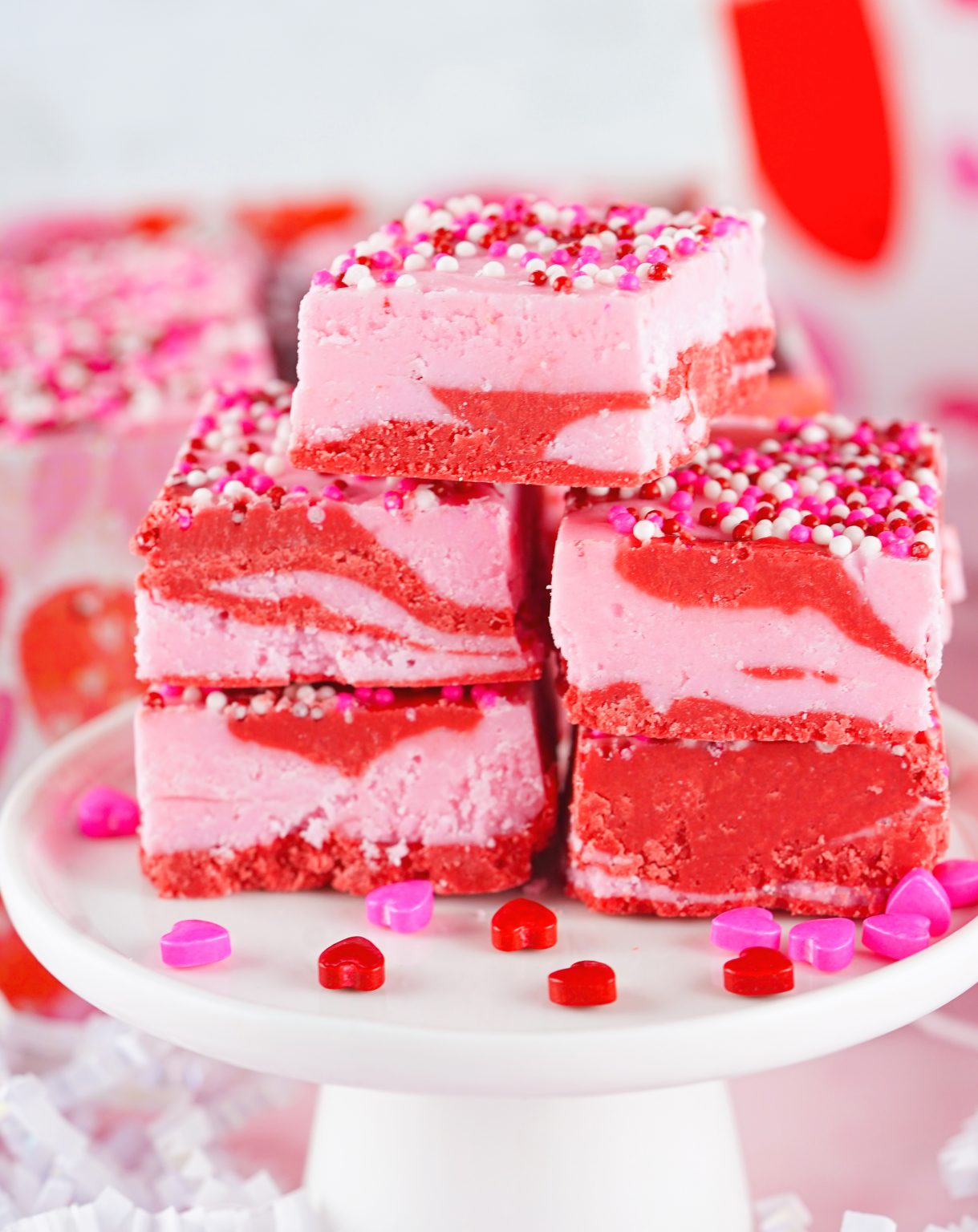 Layered Valentine's Day Strawberry Fudge | Wishes and Dishes